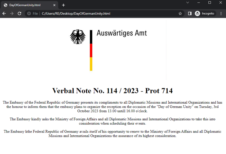 German Embassy Lure: Likely Part of Campaign Against NATO Aligned Ministries of Foreign Affairs